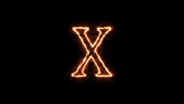 Letter X fire. Symbol animation burning in a flame on a black ...