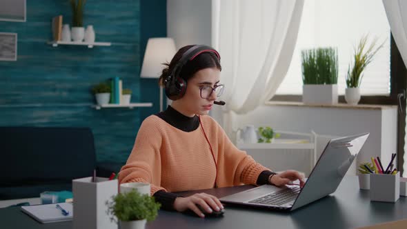 Student Talking on Online Class Video Call with Headphones, Stock Footage