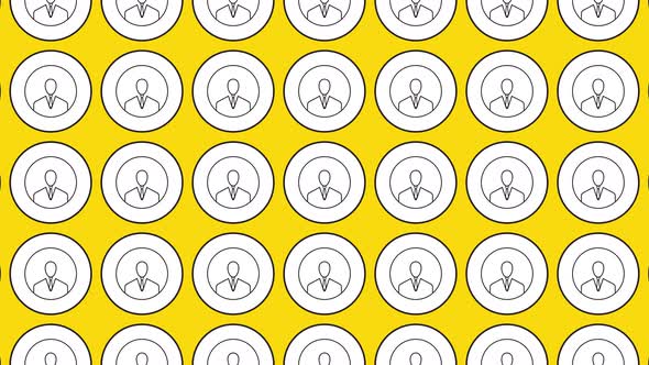 Human profile symbols in pattern on a yellow background. Seamless loop ...