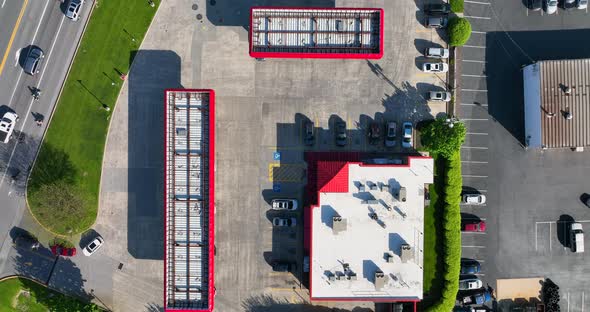 Top down aerial view of Sheetz gas station. Cars enter and exit parking ...