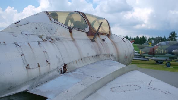 Old Jet Fighter Aircraft in Openair Military Museum, Stock Footage