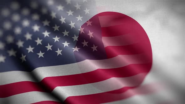 USA Japan Flag Mix Textured Waving Close Up Background HD, Motion Graphics