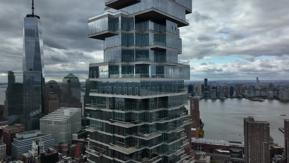 Orbit Shot Around Jenga Tower with One World Trade Center and Other ...