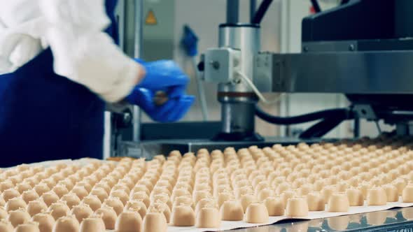 Factory Worker Is Removing Sweets From the Conveyor, Stock Footage