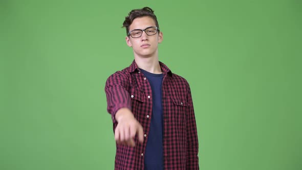 Young Handsome Teenage Nerd Boy Pointing To Camera, Stock Footage ...
