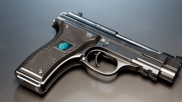 Handgun triggered with a fingerprint. Hi-tech smart gun lock ...