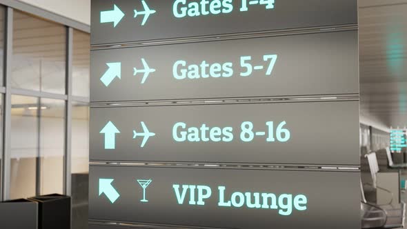 Sign directing into different areas of the waiting hall. Airport ...
