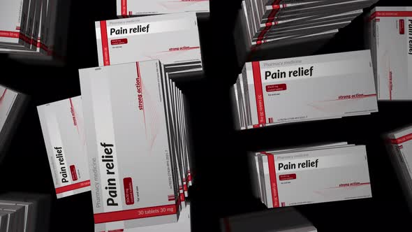 Pain relief and painkiller tablets pack loop animation, Motion Graphics