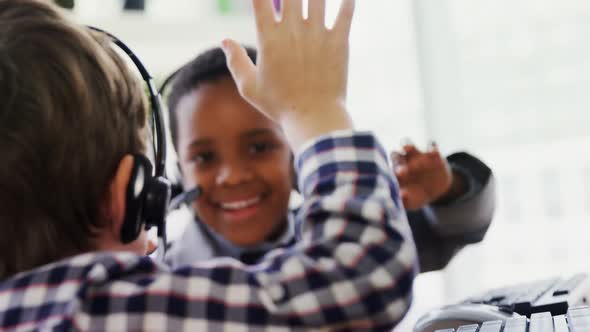 Kids as customer care executive working at desk 4k, Stock Footage ...
