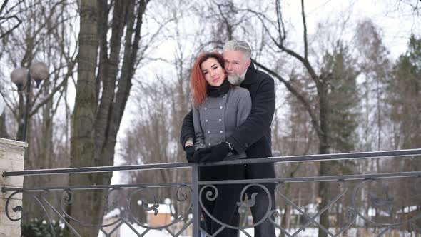 Portrait of an adult respectable man and a young woman. Family couple ...