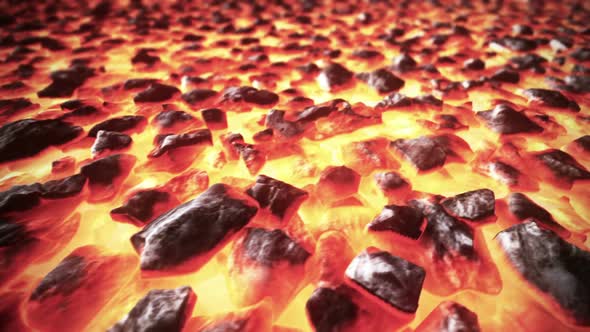 Endless animation of the infinite stack of burning coal pieces ...