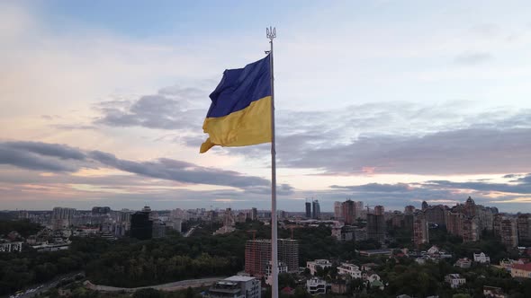 Kyiv - National Flag of Ukraine By Day. Aerial View. Kiev, Stock Footage