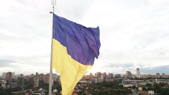Kyiv - National Flag of Ukraine By Day. Aerial View. Kiev, Stock Footage