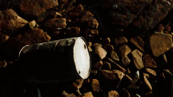 Rusty Destroyed Metal Barrel on Beach Rocks, Motion Graphics | VideoHive