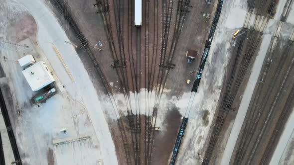 Freight Train Carts Standing at the Depot Aerial View, Stock Footage
