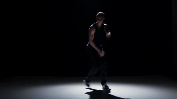 Breakdance Blonde Dancer in Black Suit Dance on Black, Shadow, Stock ...