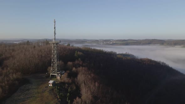 Aerial footage of the observation tower of Morsbach in North Rhine ...