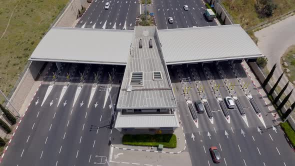 Toll road turnpike payment collection section, Aerial view., Stock Footage