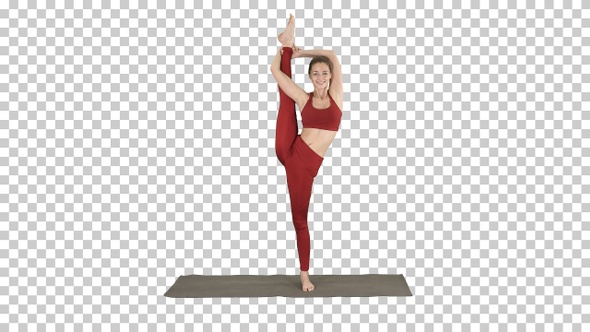 Female Yoga Model Making Standing Split Smiling, Alpha Channel, Stock ...