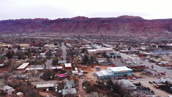 Moab city center and historic buildings aerial view in summer, Utah ...