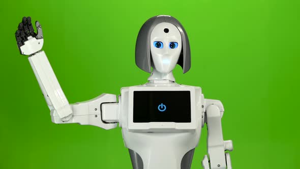 Robot Waving Goodbye with His Hand. Green Screen, Stock Footage | VideoHive