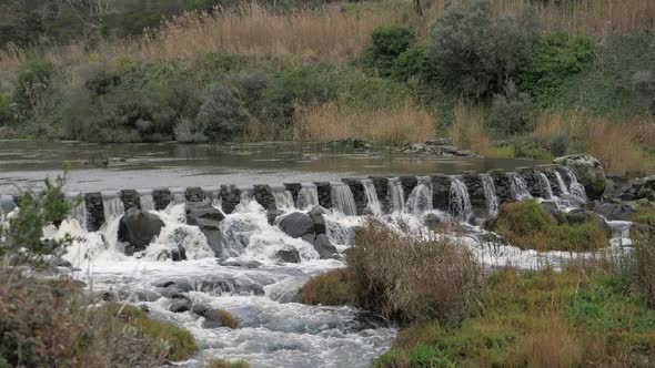 SLOW MOTION, Stone River Weir, Swelling River Water Gushing Over Rocks ...