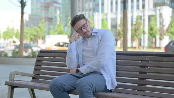 Tired Man Sleeping While Sitting Outdoor on Bench, Stock Footage ...