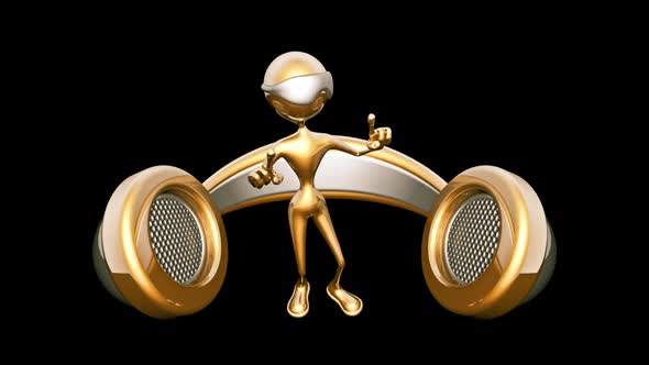 Gold Man 3D Character - Dance and Headphones, Motion Graphics | VideoHive