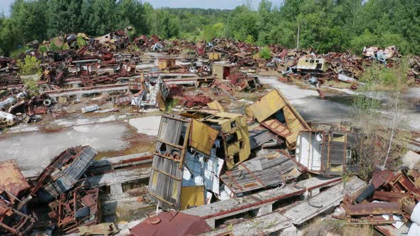 Drone View of Radioactive Scrap Metal in Chernobyl, Stock Footage ...