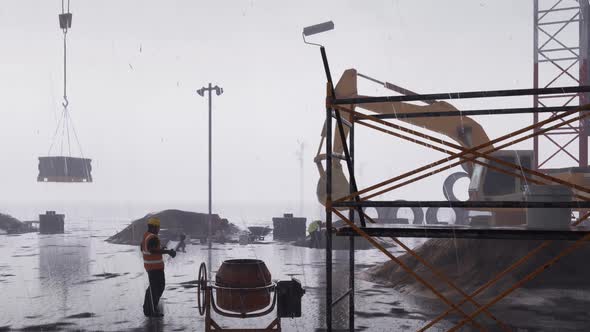 Construction Workers Working In Rainy Weather, Motion Graphics | VideoHive