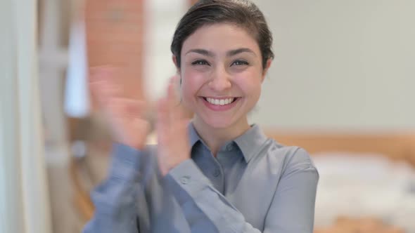 Portrait of Young Indian Woman Clapping, Applauding, Stock Footage