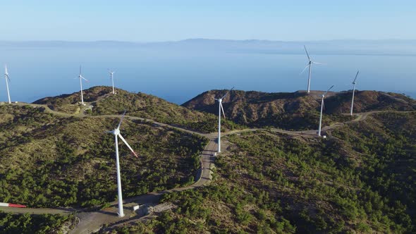 Wind turbines no rotation in windless conditions in wind power farm ...