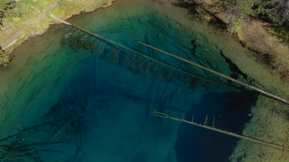 Looking at the bottom of Little Crater Lake through super clear water ...