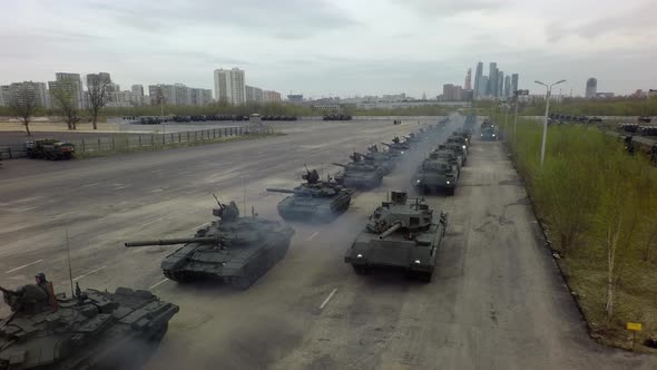 Aerial View of Tank Column Setting Off, Russia, Stock Footage | VideoHive
