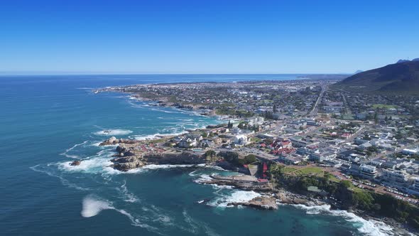 Aerial drone shot of Hermanus (and the historic old harbour) the whale ...