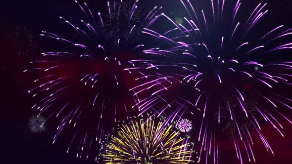 Real Fireworks on Black Sky on Futuristic Fireworks Festival show ...