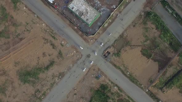 Aerial view of disorganized crossroads on poor neibohood, Phnom Penh ...