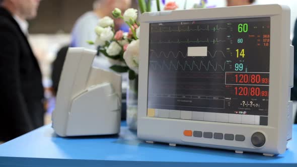 Heart beat of a patient on the screen of computers during operation in ...