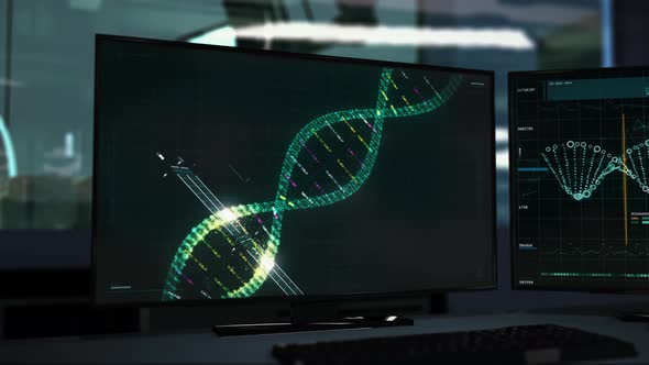 Modern DNA Research Software User Interface On Screen At Biological ...