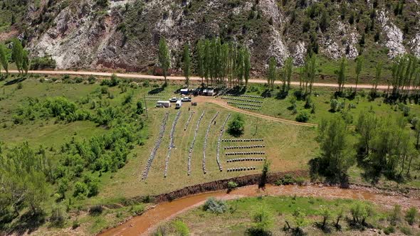 Aerial View Of Bee Hives In Field, Stock Footage | VideoHive