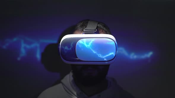virtual reality programming concept. vr goggles with lightning ...