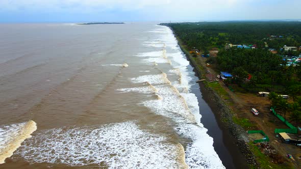 beach at vasi rajodi beach waves india mumbai maharashtra drone shot ...