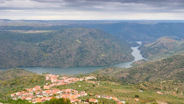 Douro River and Mazouco Village in Portugal., Stock Footage | VideoHive