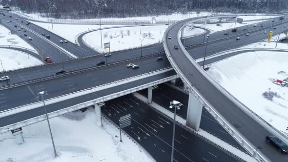 Freeway Intersection Snow-Covered in Winter, Stock Footage | VideoHive