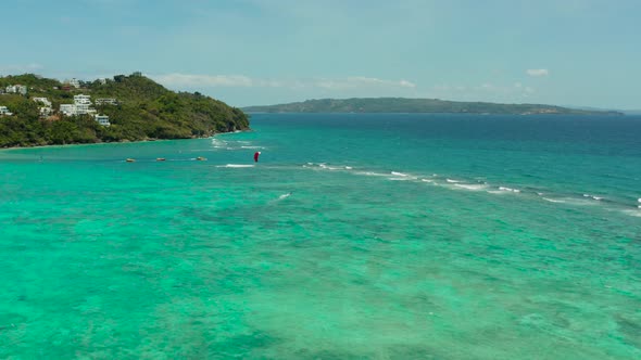 Kitesurfers on Bulabog Beach, Boracay Island, Philippines, Stock Footage