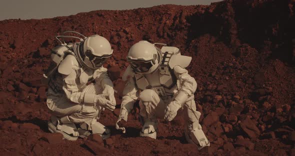 Astronauts Collecting Rock Samples on Mars, Stock Footage | VideoHive