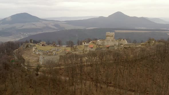 Aerial view of castle in Velky Saris city in Slovakia, Stock Footage