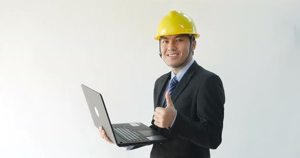 Male Architect Working With Laptop Computer And Thumb Up, Stock Footage