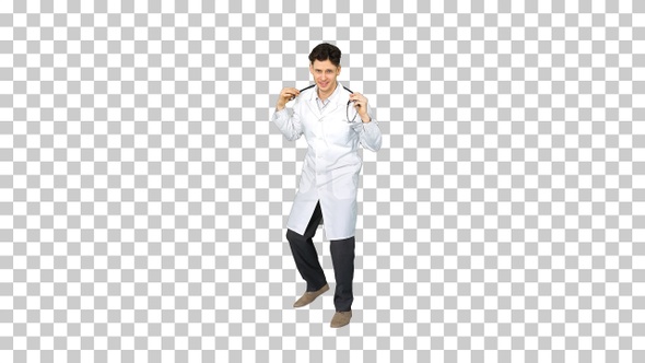 Handsome medical doctor dancing and having fun, Alpha Channel, Stock ...