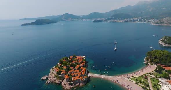 aerial view of sveti stefan Saint Stephen island, Stock Footage | VideoHive